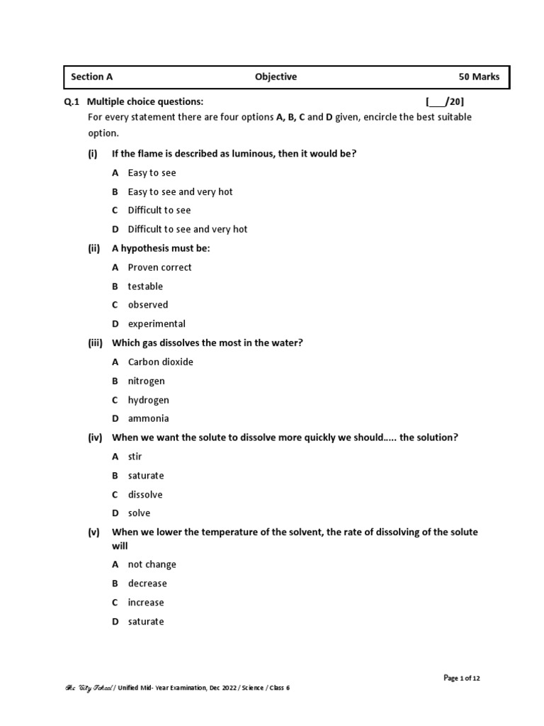 Class 6 Science Exam | PDF | Series And Parallel Circuits | Filtration