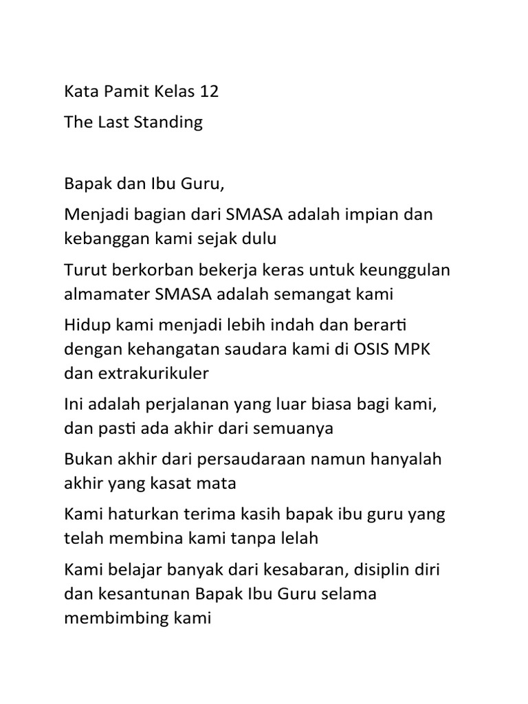 Ucapan Pamit Kelas 12 untuk Guru | PDF