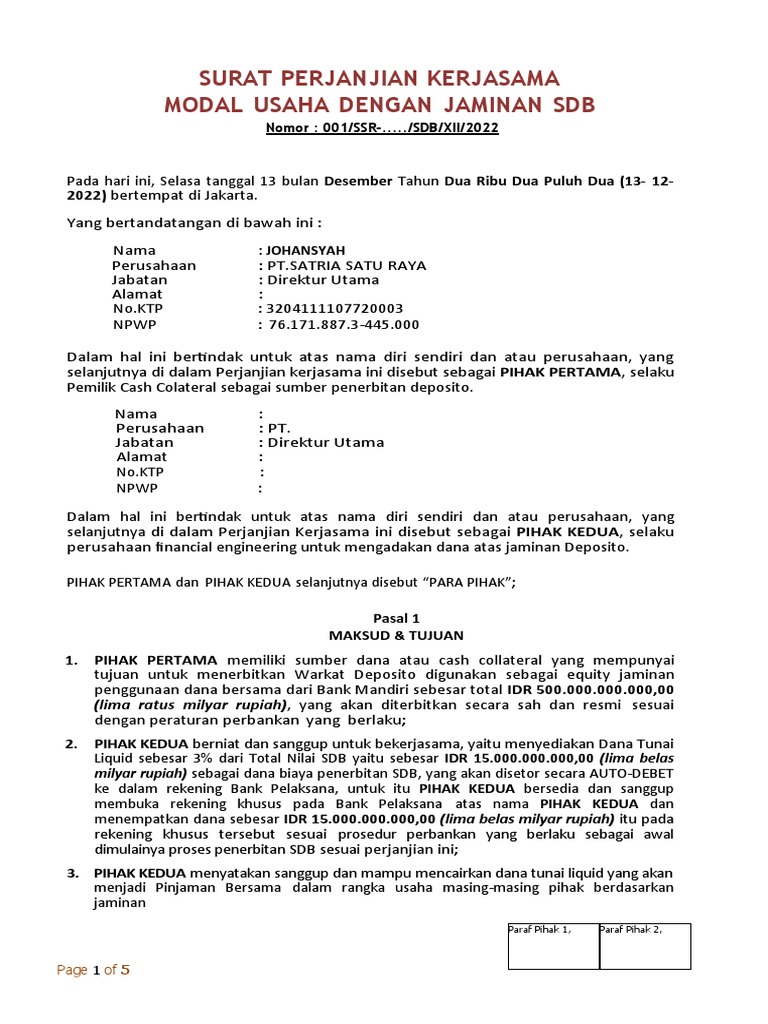 Kerjasama Modal Usaha SDB | PDF