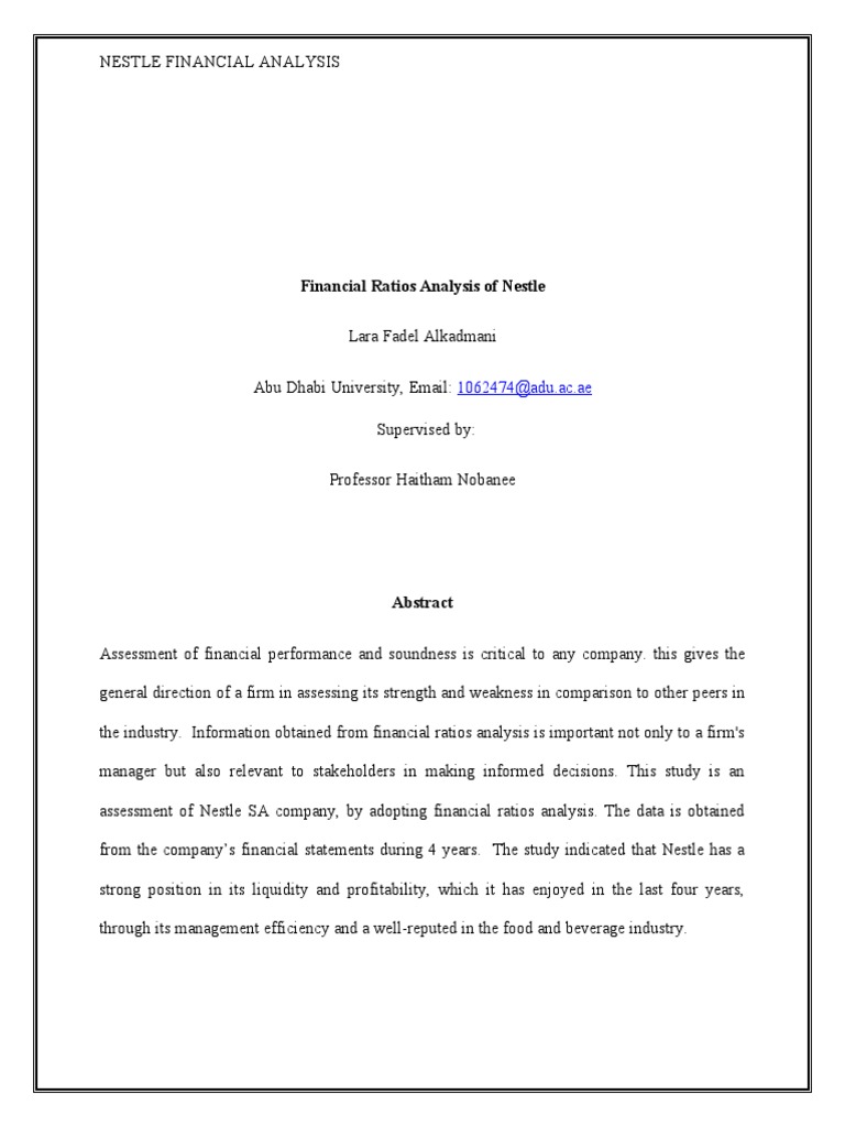 Financial Ratios Analysis of Nestle | PDF | Investing | Debt