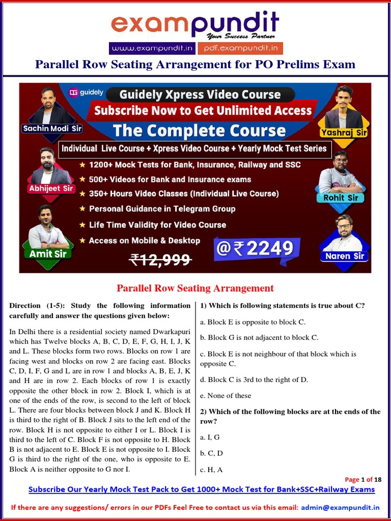 Parallel Row Seating Arrangement Questions For Ibps RRB Po Prelims Exam ...