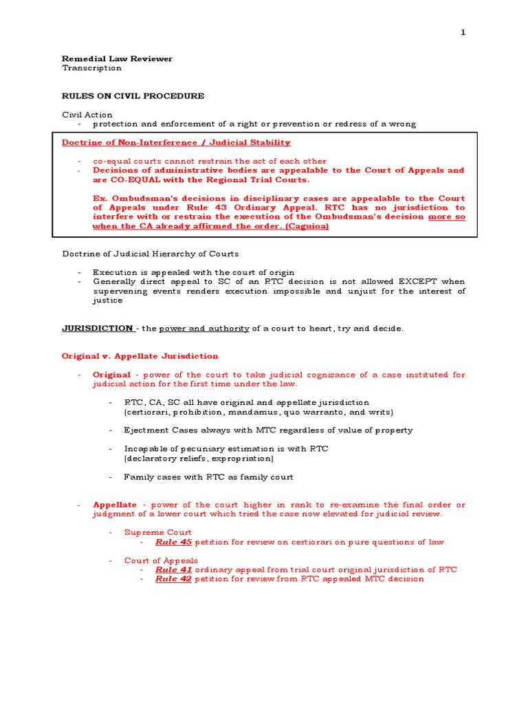 Remedial Law Reviewer | PDF | Deposition (Law) | Lawsuit