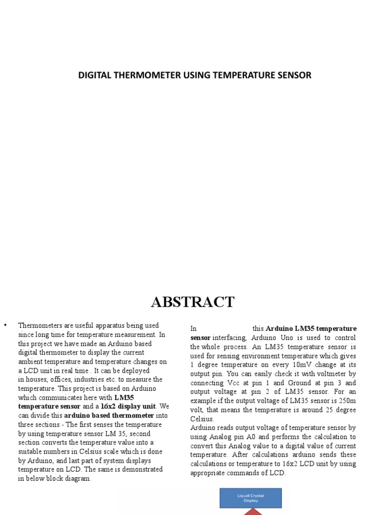 Digital Thermometer Using Temperature Sensor Pdf Arduino Thermometer