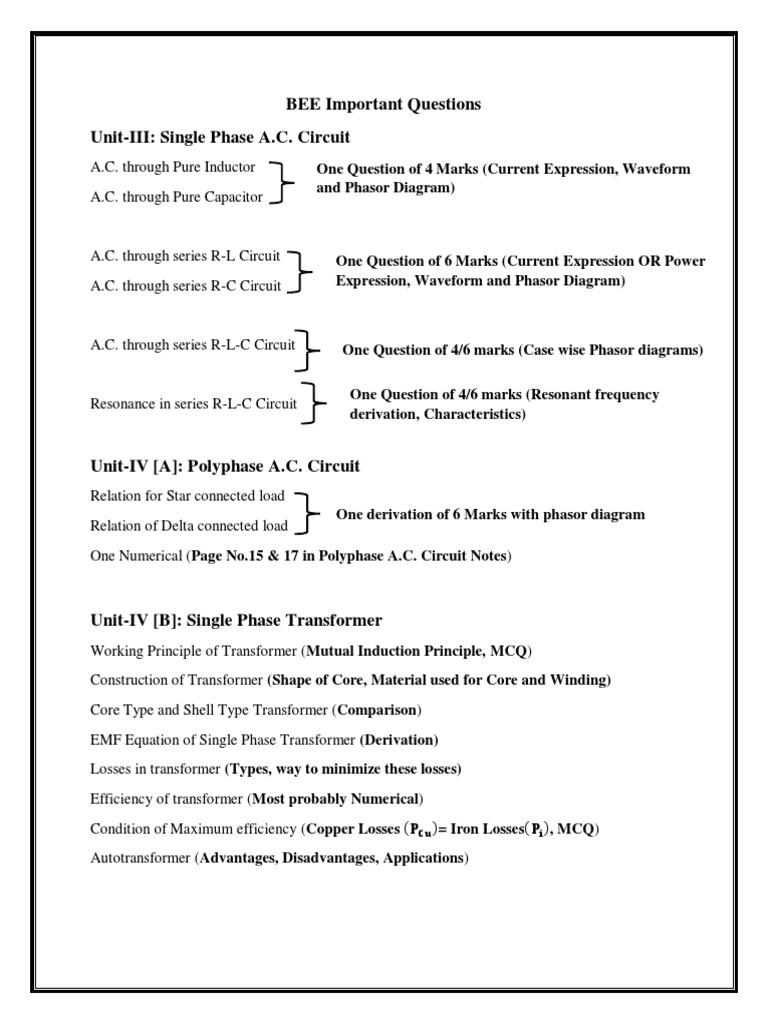 BEE Important Theory Questions | PDF | Transformer | Electrical Network