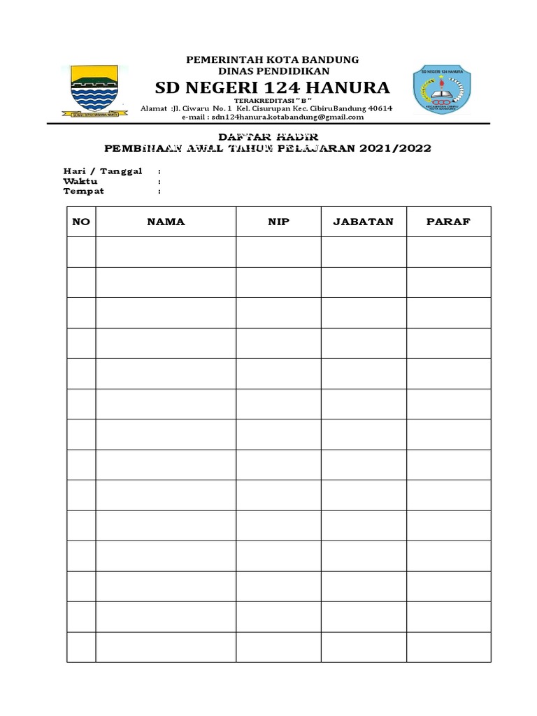 Daftar Hadir Pembinaan SD Cibiru | PDF