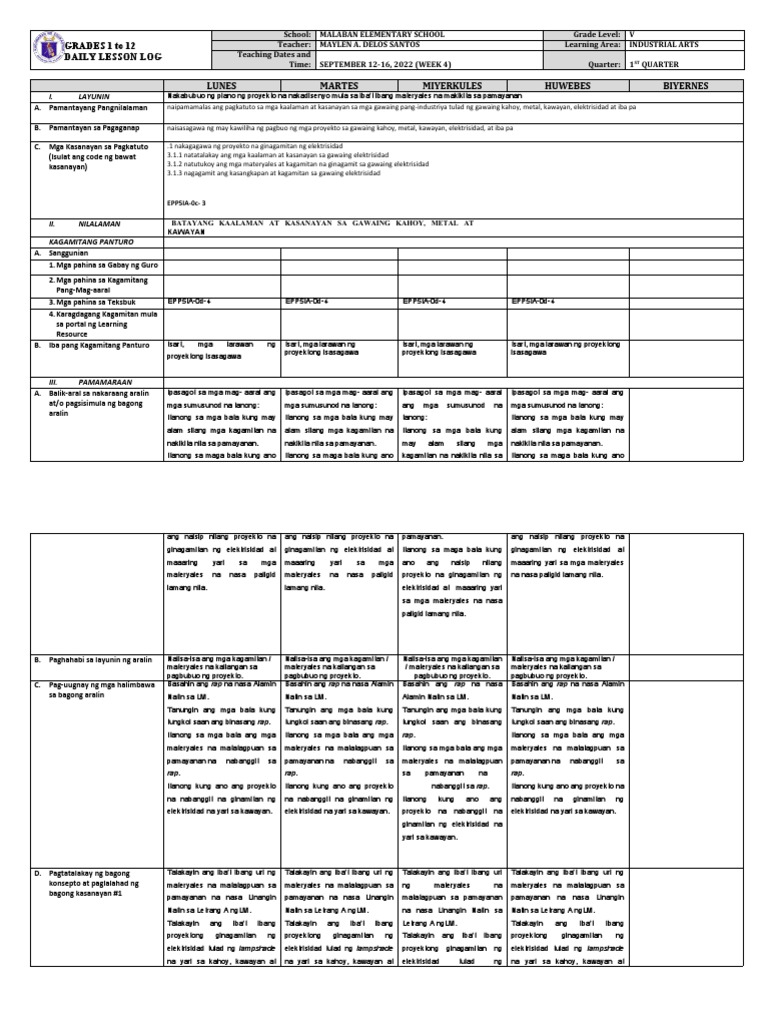 DLL Epp 5 Ia q1 w4 | PDF