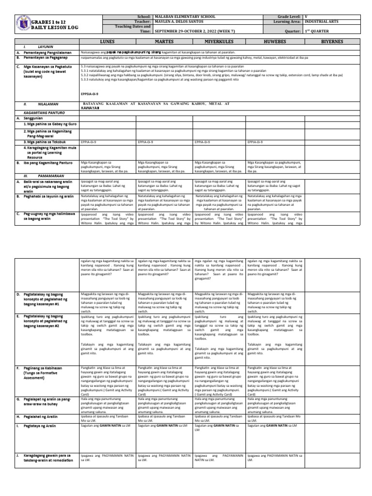 DLL Epp 5 Ia q1 w8 | PDF