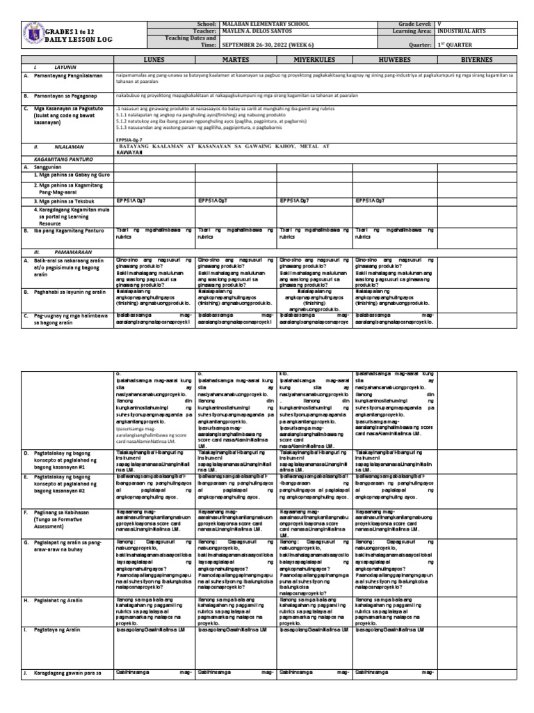 DLL Epp 5 Ia q1 w6 | PDF