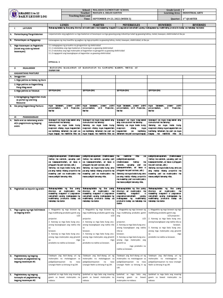 DLL Epp 5 Ia q1 w5 | PDF