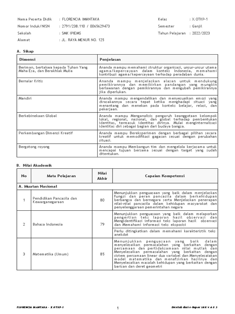 Rapor Florencia Imantaka - X.otkp-1 | PDF