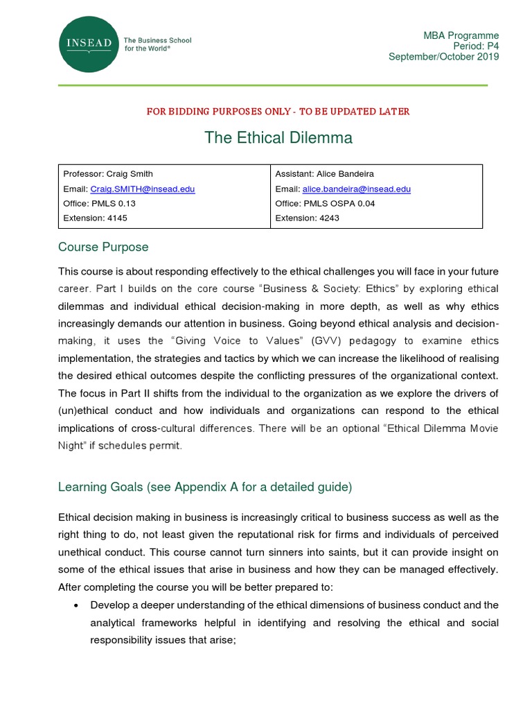 Ethical Dilemmas in Business MBA Course | PDF | Corporate Social ...
