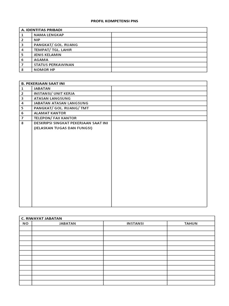 Format Profil Kompetensi PNS | PDF