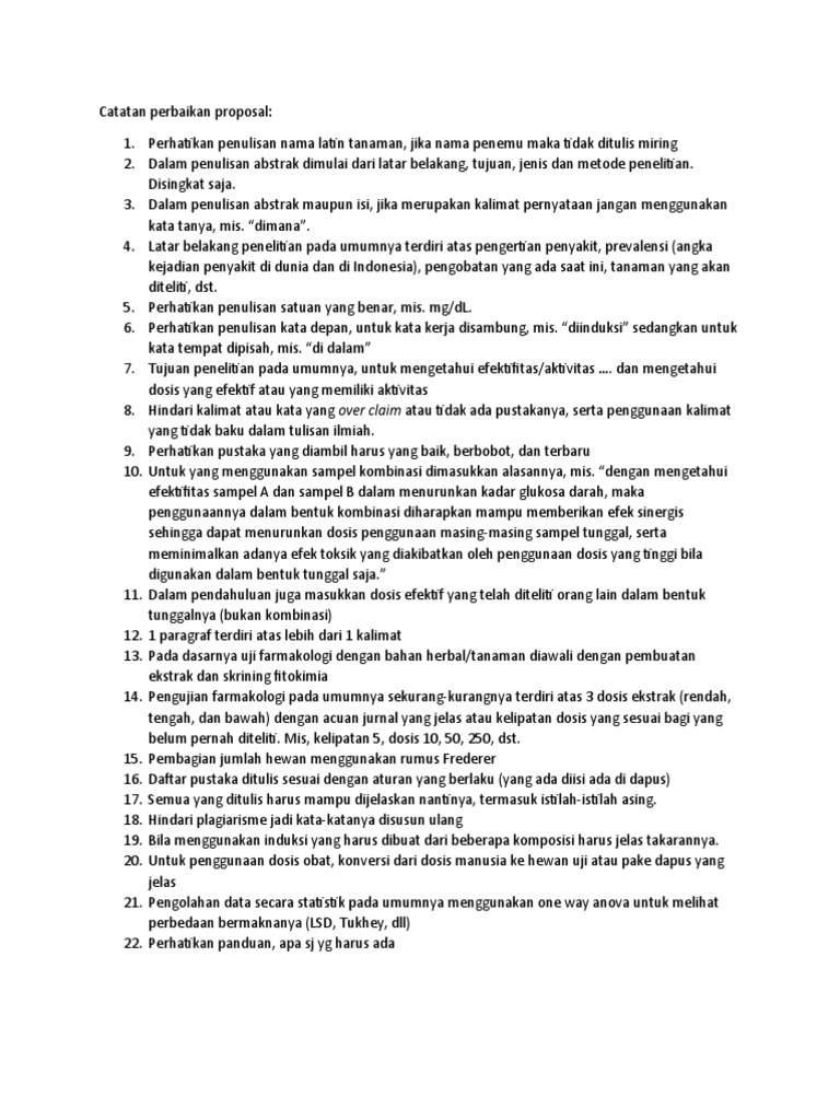 Catatan Perbaikan Proposal | PDF