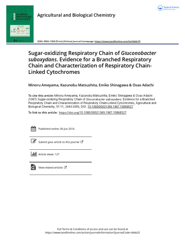 Sugar oxidizing Respiratory Chain of Gluconobacter suboxydans Evidence ...