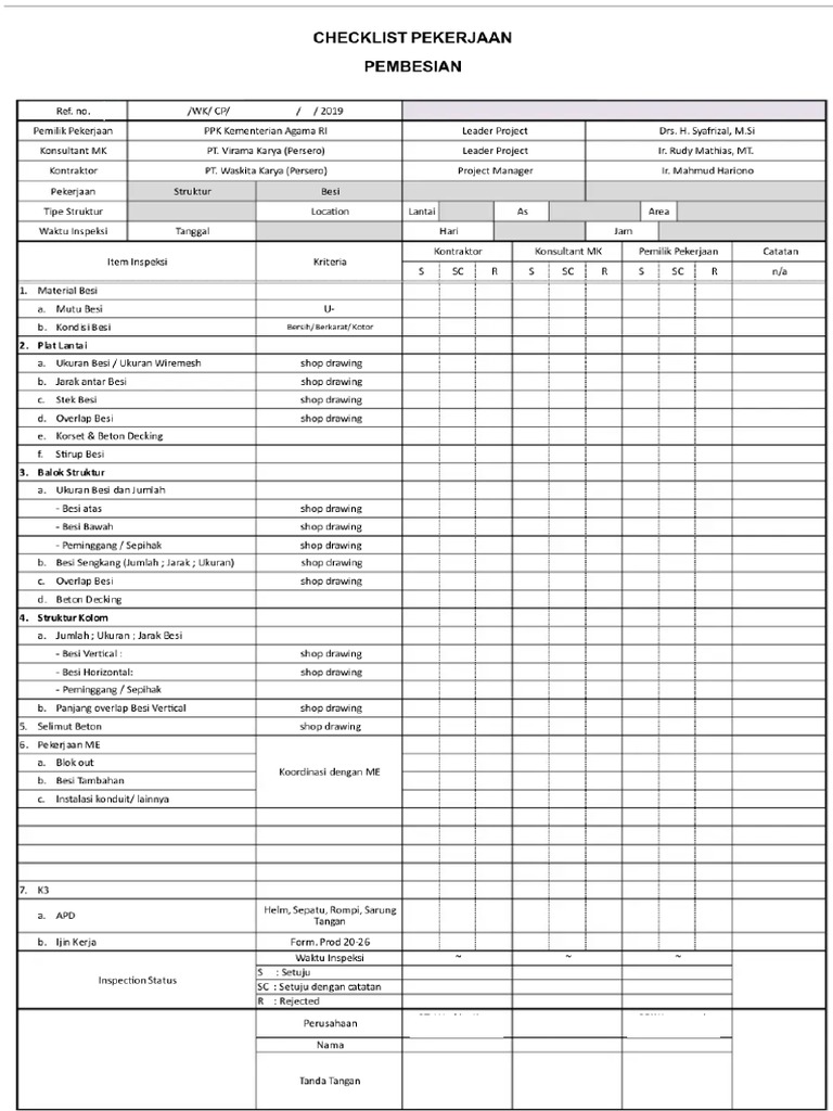 Checklist - PEKERJAAN PEMBESIAN | PDF