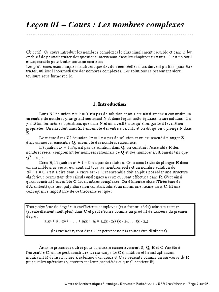 Lecon-1-Version Imprimable | PDF | Nombre complexe | Zéro d'une fonction