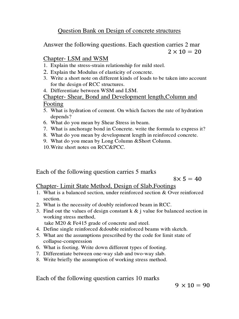 Concrete Structures Question Bank | PDF | Beam (Structure ...