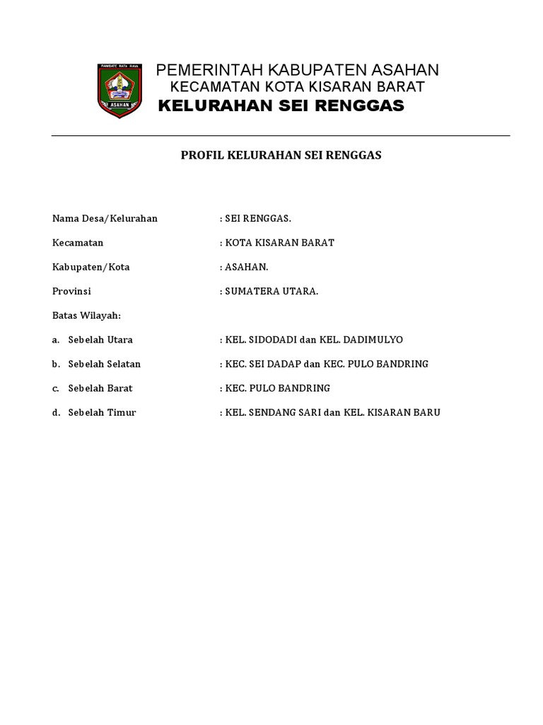 Profil Kelurahan Sei Renggas | PDF