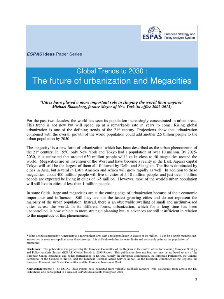 Think Piece Global Trends 2030 Future of Urbanisation | PDF | City ...
