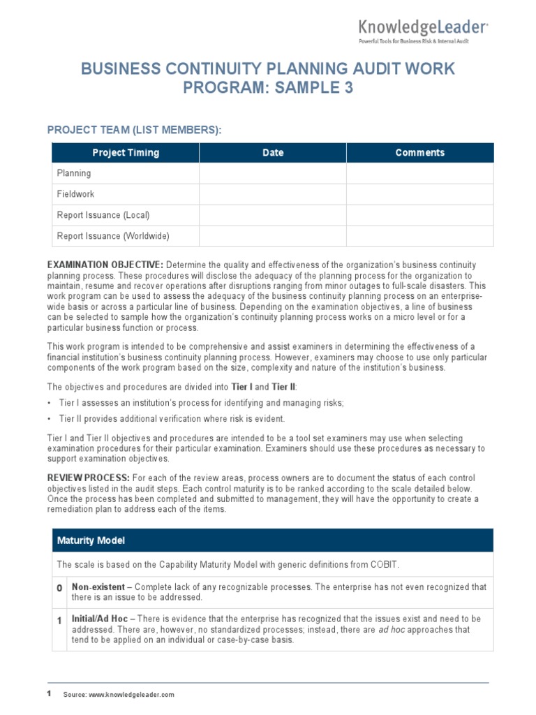 Business Continuity Planning Audit Work Program Sample 3 | PDF | Disaster Recovery | Audit