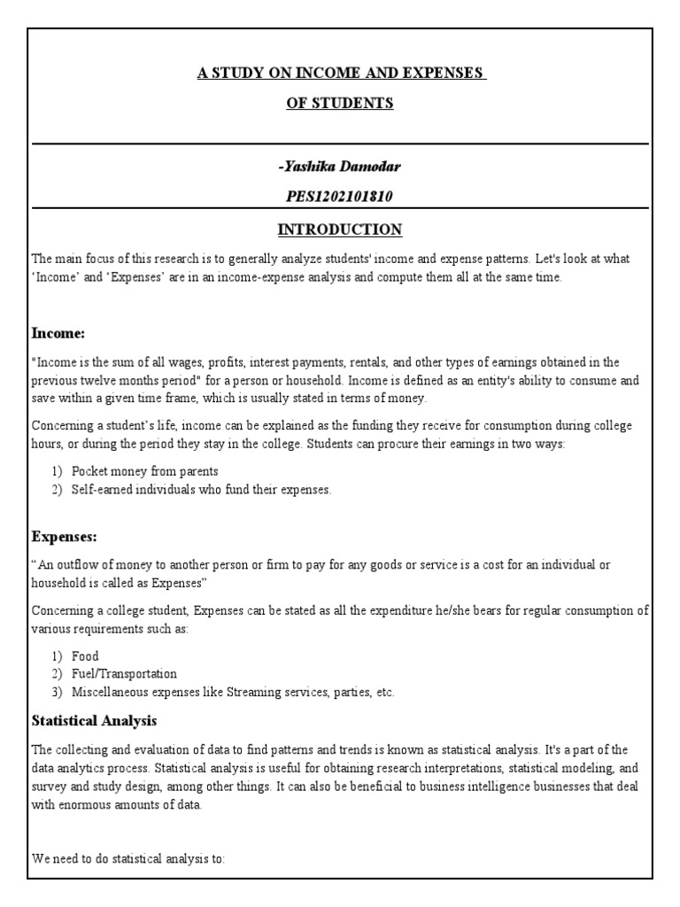 Student Income and Expense Analysis | PDF | Statistics | Skewness