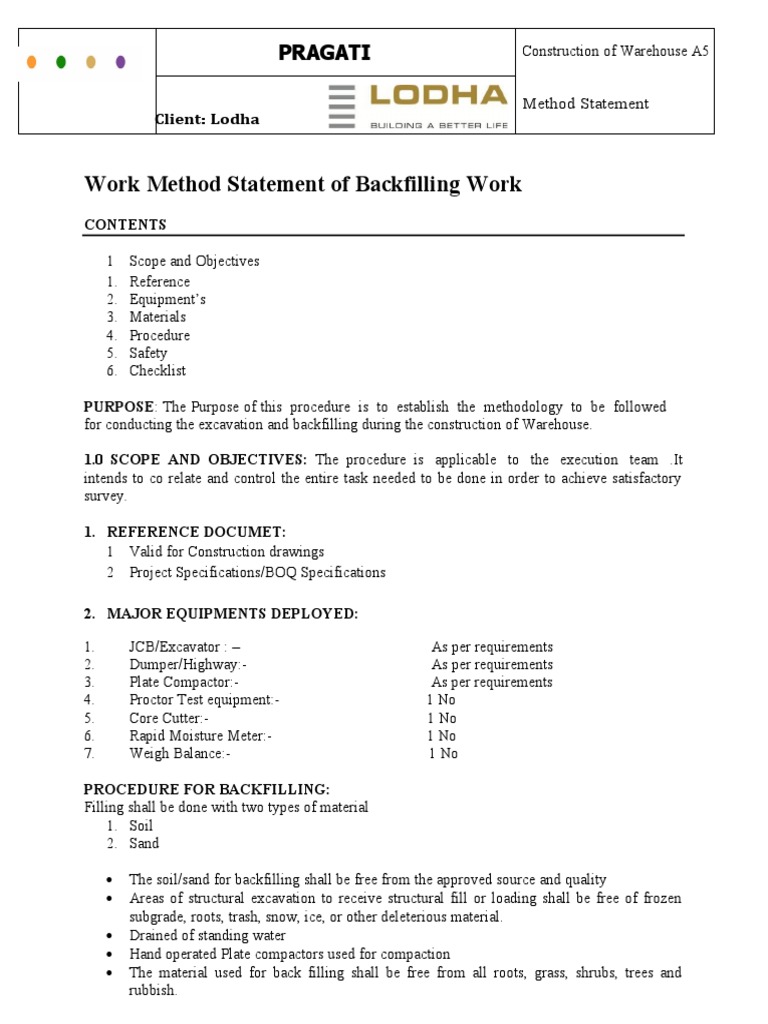 Backfilling Method Statement for Warehouse A5 | PDF | Earth Sciences