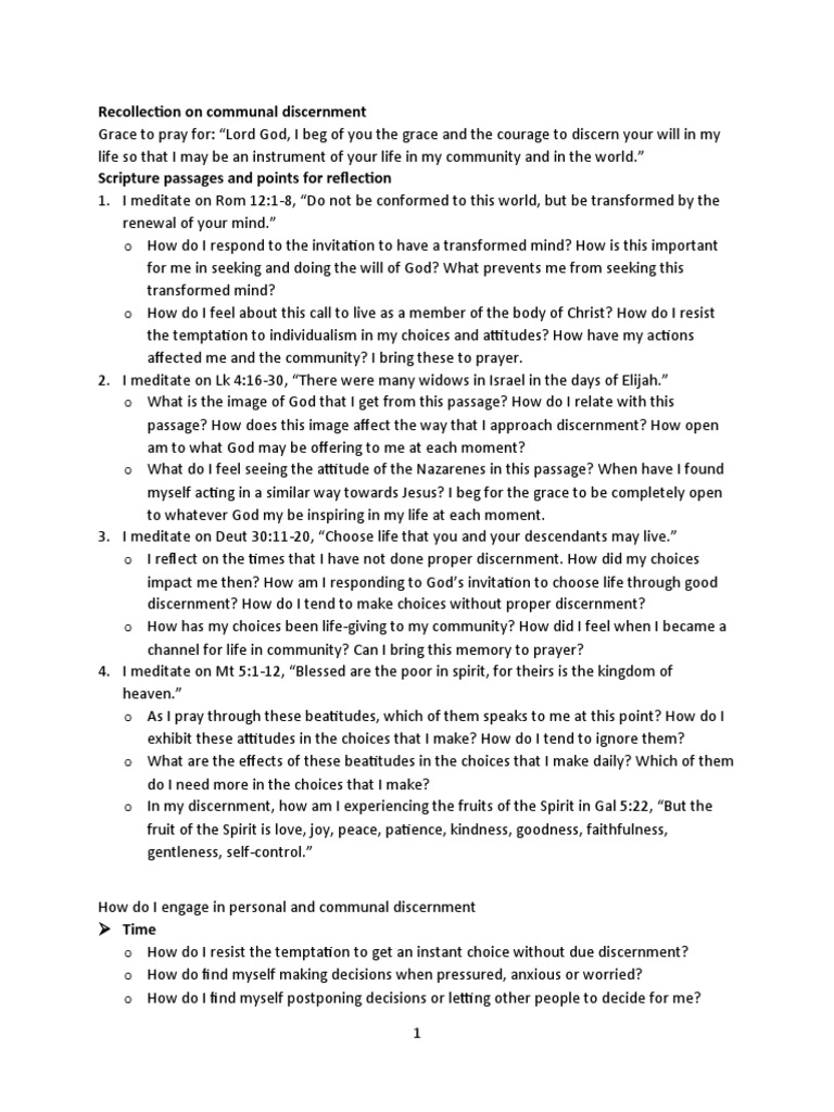 Recollection On Communal Discernment | PDF | Fruit Of The Holy Spirit ...
