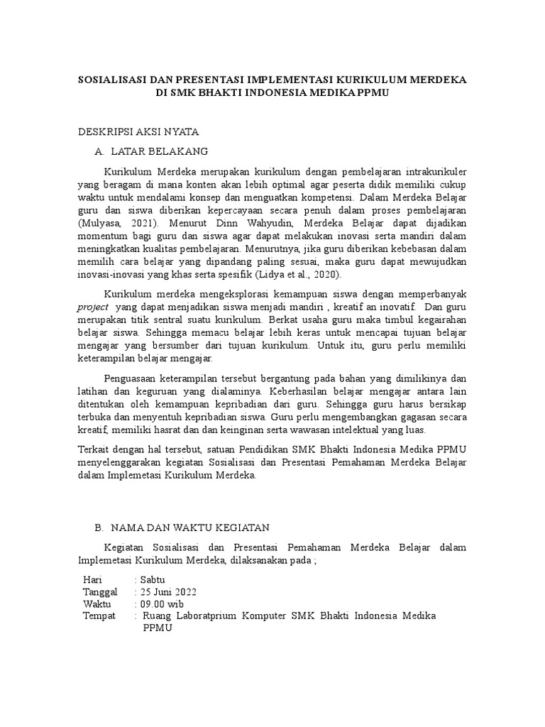 Implementasi Kurikulum Merdeka di SMK Bhakti Indonesia Medika | PDF