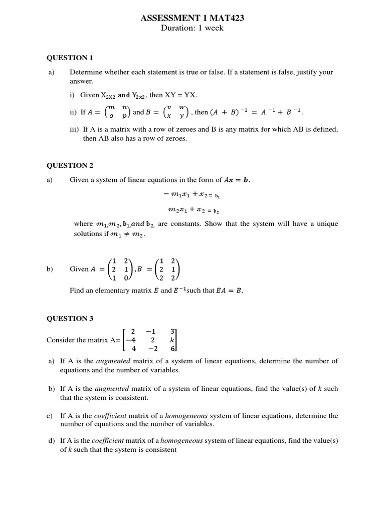 Assessment 1 Mat423. Sem Oct22-Feb23 | PDF | Teaching Methods & Materials