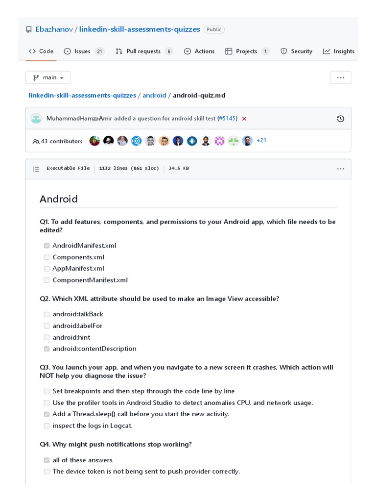 Linkedin Skill Assessments Quizzes Android Quiz Md At Main 5049