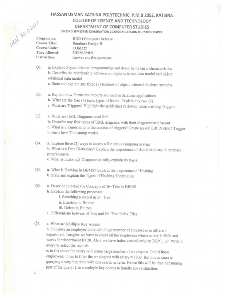 HND 1 Second Semester Past Question | PDF