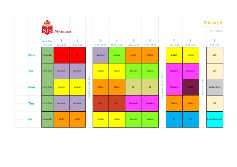 Primary-6 Timetable 2022-2023 | PDF