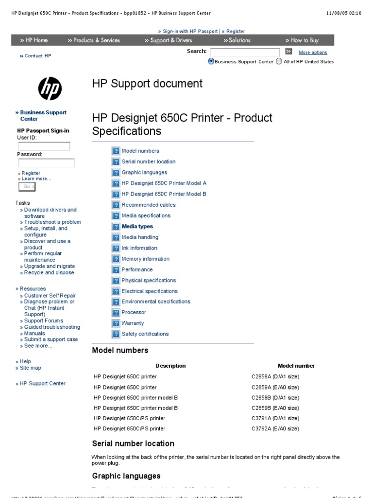 HP Designjet 650C Printer - Product Specifications - Bpp01852 - HP ...