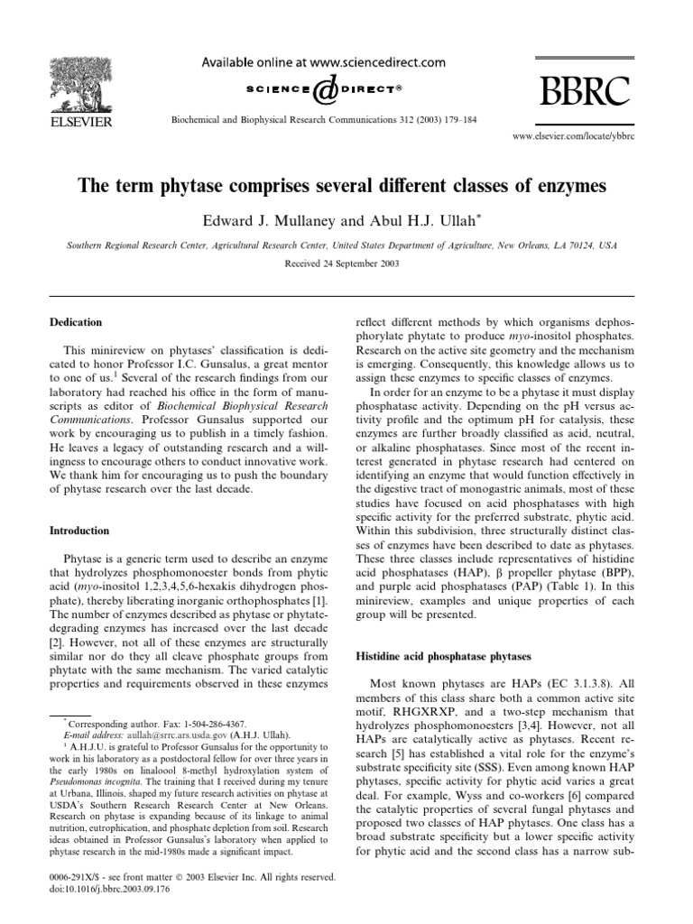 The Term Phytase Comprises Several Different Classes of Enzymes | PDF | Physical Sciences ...