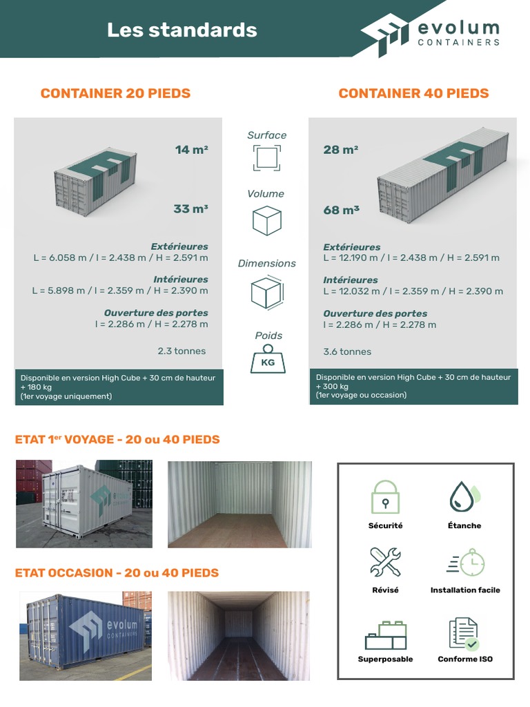 Poids et dimensions des containers 20/40 pieds | PDF | Camion | Transport