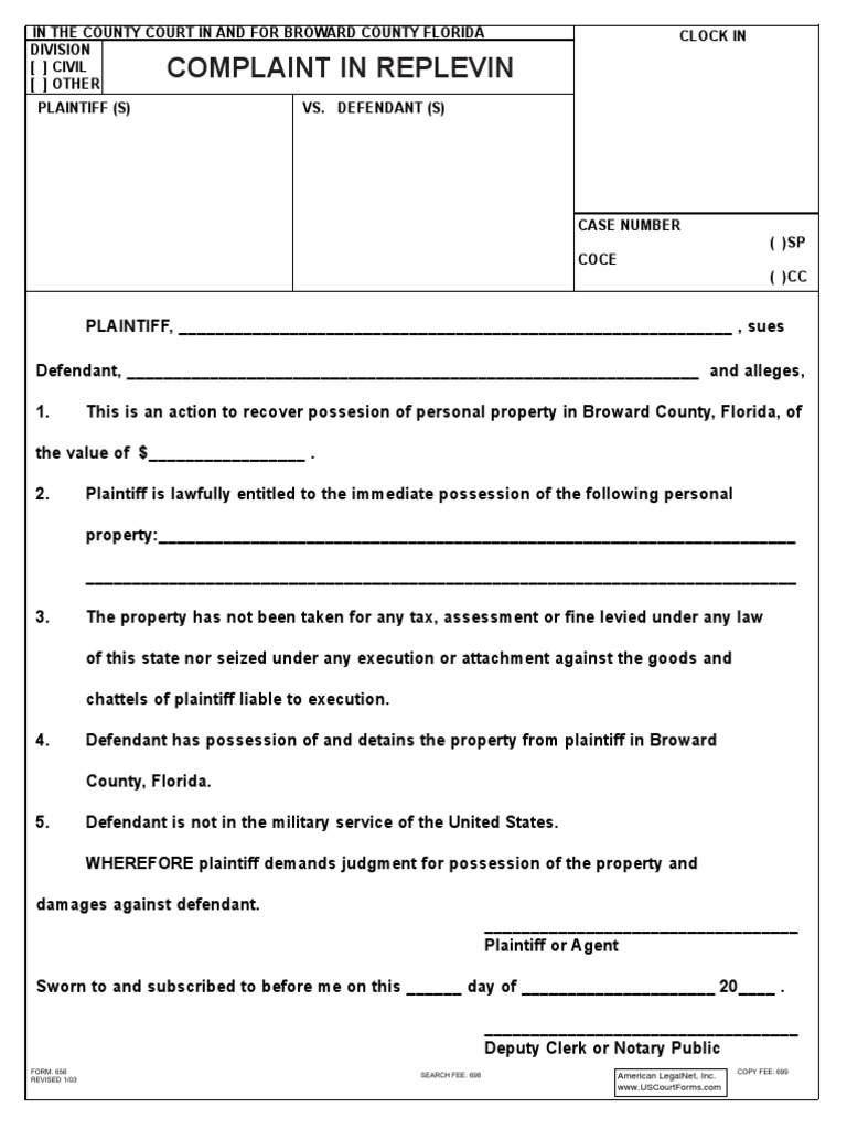 Complaint in Replevin | PDF | Subpoena | Complaint