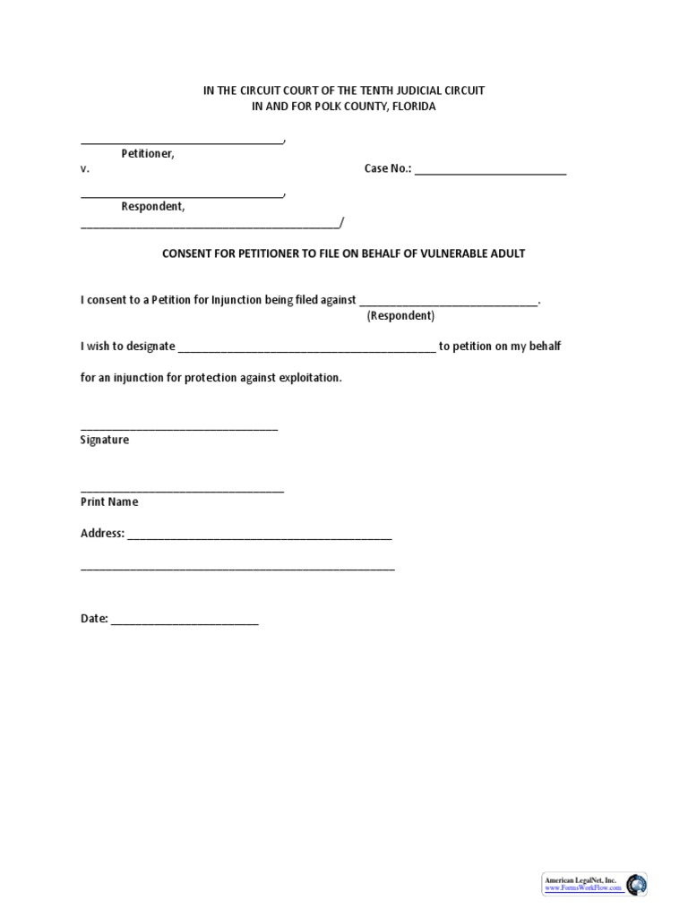 Consent For Petitioner To File On Behalf of Vulnerable Adult | PDF