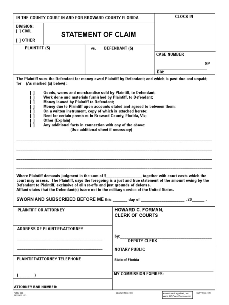 Statement of Claim | PDF | Lawyer | Subpoena