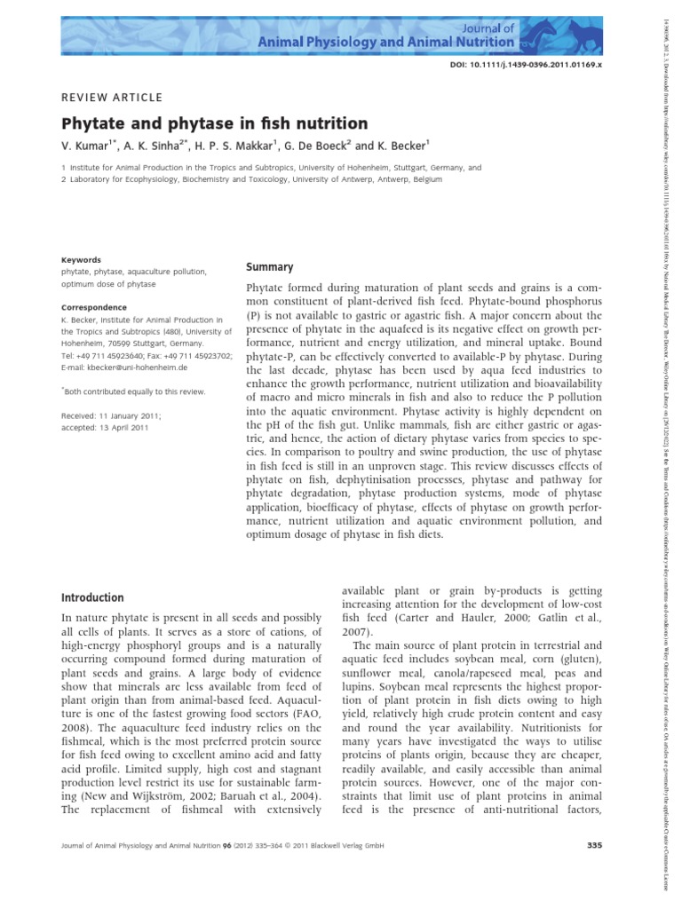 Phytate and Phytase in Fish Nutrition | PDF | Nutrition | Diet & Nutrition