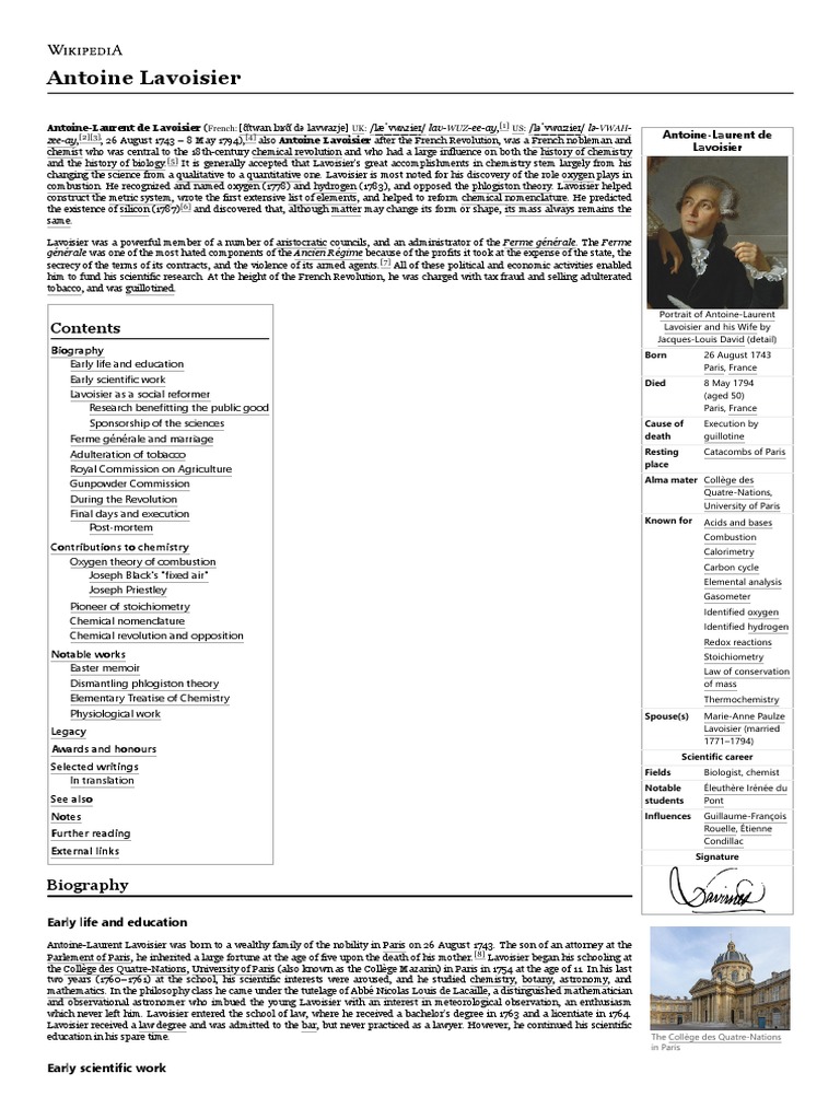 Antoine Lavoisier | PDF | Oxygen | Chemistry