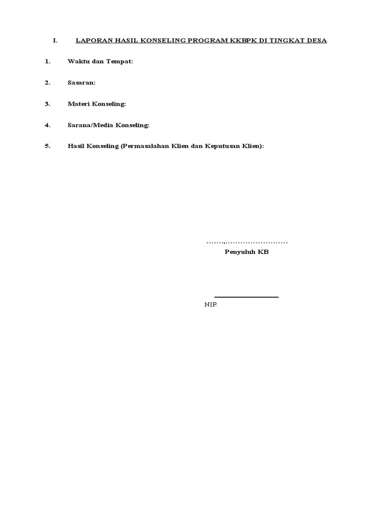 PENYELIA - Contoh Format Laporan Konseling KB | PDF