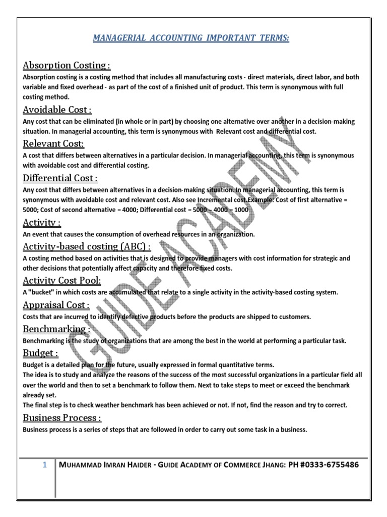 Managerial Accounting Definitions | PDF | Inventory | Labour Economics