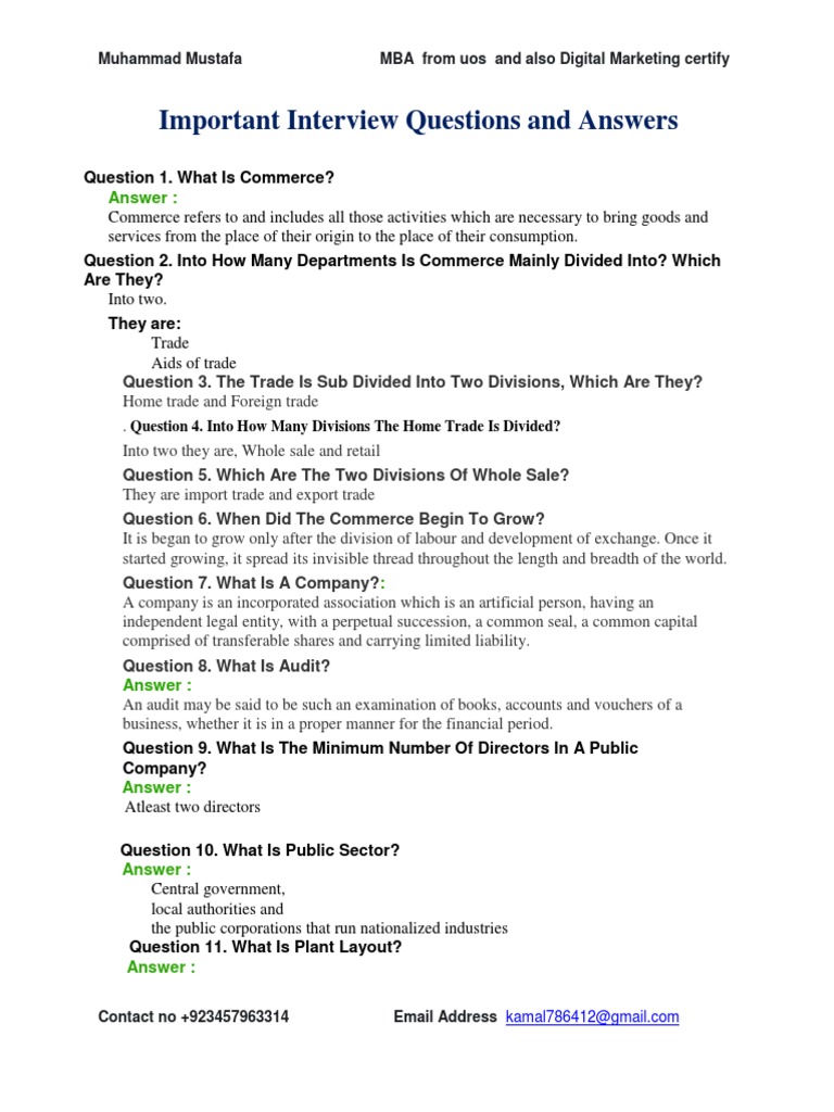 Important Interview Questions and Answers | PDF | Negotiable Instrument | Financial Services