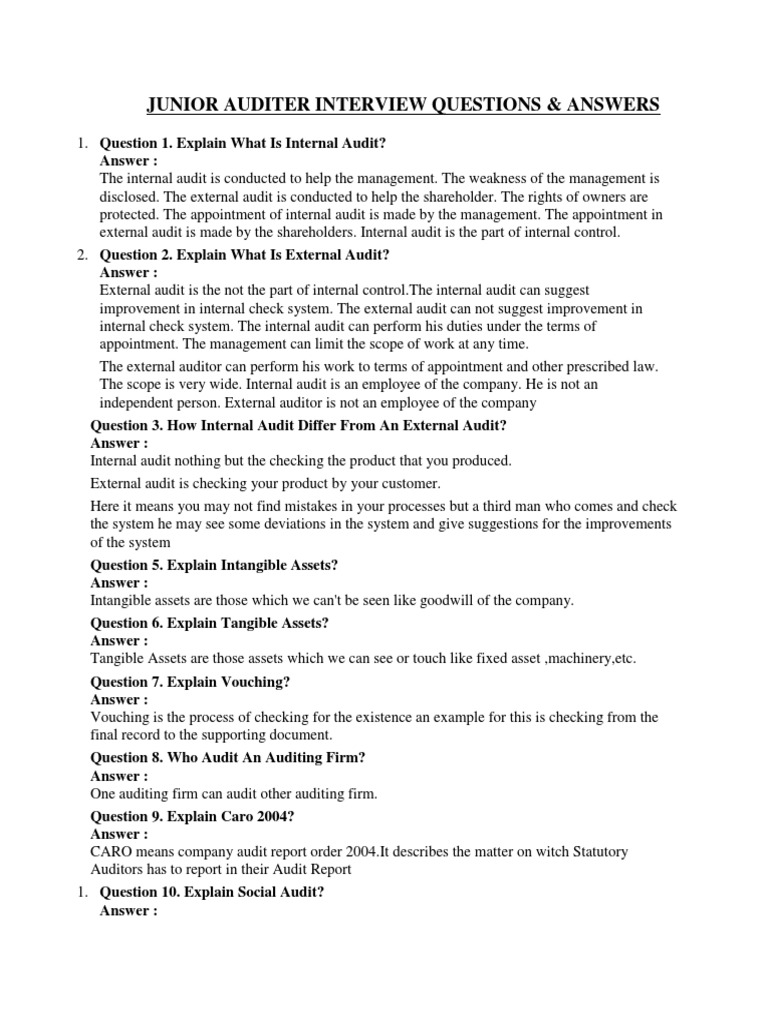 Junior Auditer Interview Questions | PDF | Audit | Internal Audit
