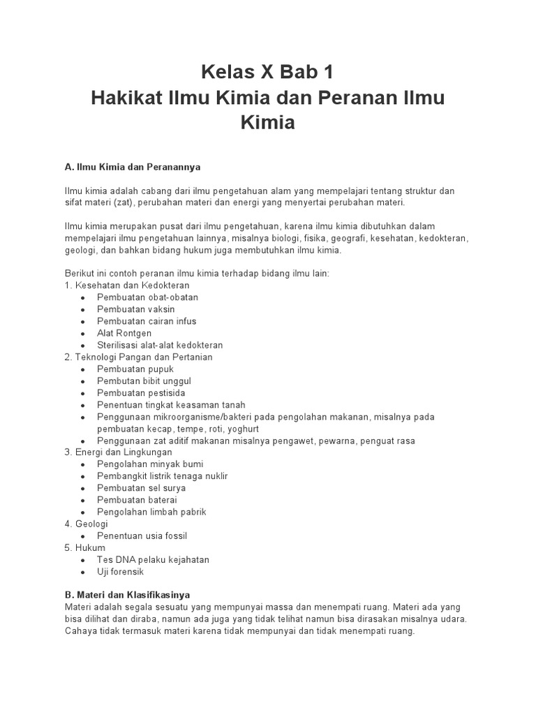 Materi Kimia Kelas X Bab 1 | PDF