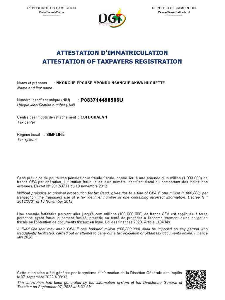 AttestationImmatriculation - NKONGUE EPOUSE MPONDO NSANGUE AKWA ...