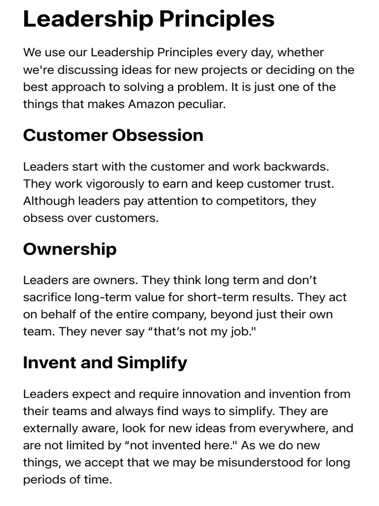 Amazon Leadership Principles | Download Free PDF | Leadership | Cognition