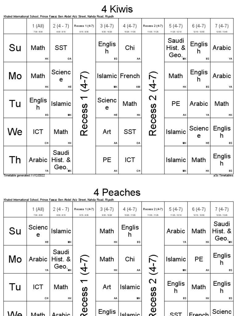 4 - 22-23 - Class Timetable 11 12 2022 | PDF | Member States Of The ...
