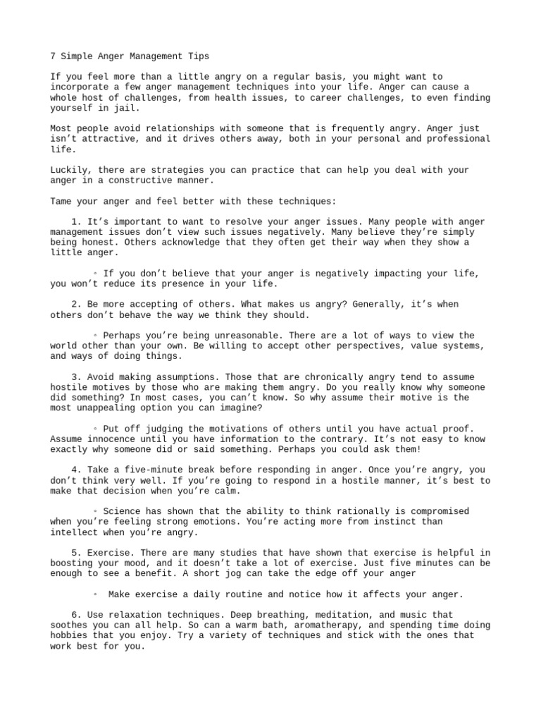 7 Simple Anger Management Tips | Download Free PDF | Anger | Relaxation ...
