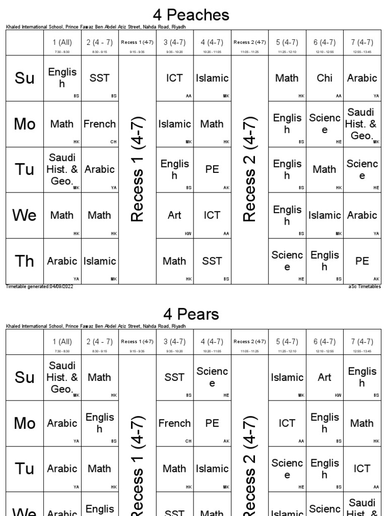 22-23 - Class Timetable | PDF | Abrahamic Religions | North Africa
